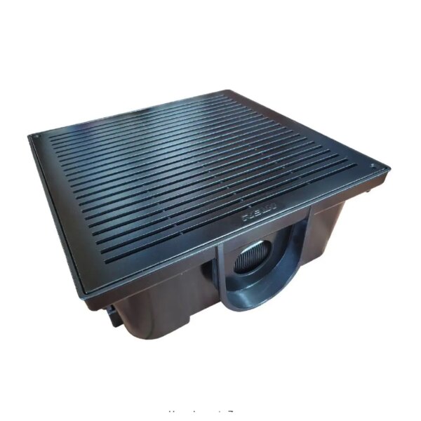 13.5 x 13.5 x 5 Low Profile Catch Basin Drainage Kit with Black Grate